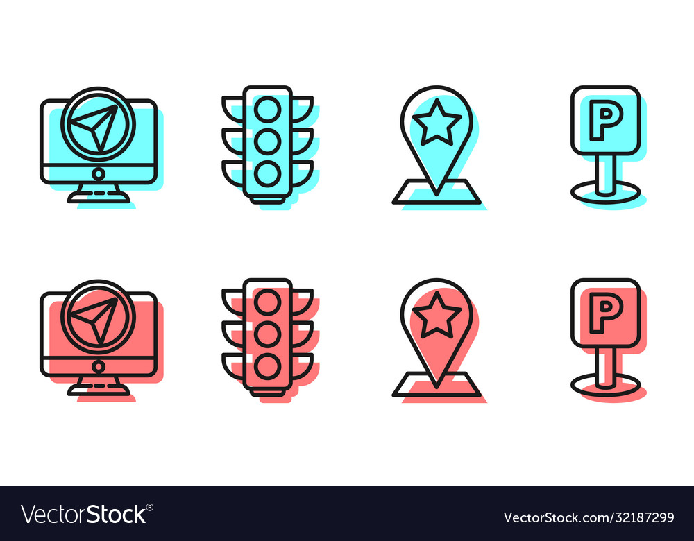 Set line map pointer with star monitor Royalty Free Vector Set line map pointer with star monitor Royalty Free Vector
