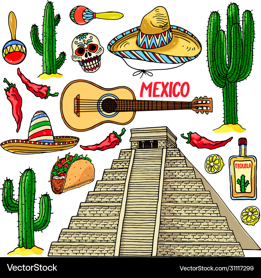 Set traditional mexican items Royalty Free Vector Image