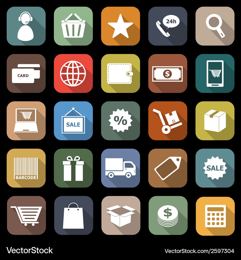 E commerce flat icons with long shadow Royalty Free Vector