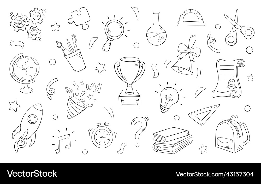 School set elements in doodle style Royalty Free Vector