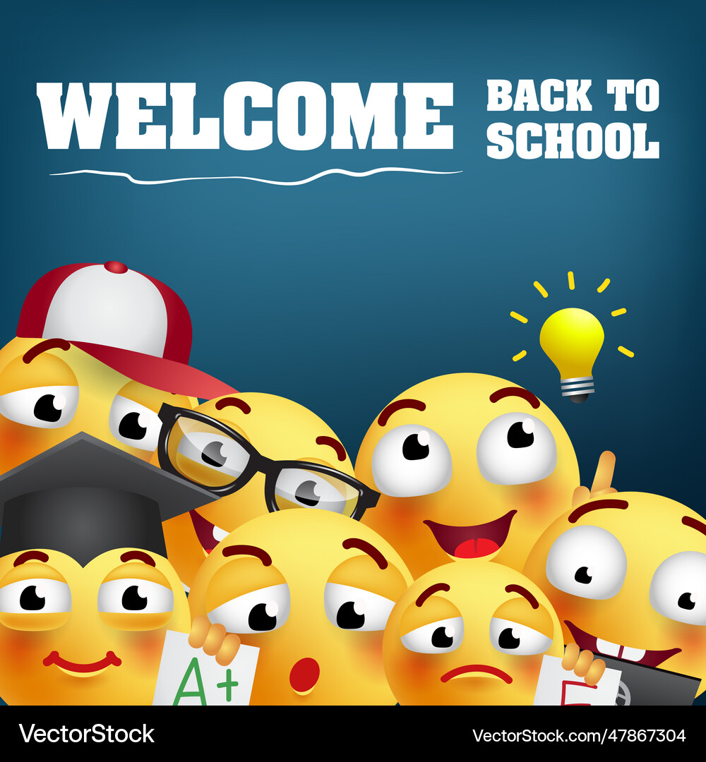 Welcome back to school lettering and smiling Vector Image