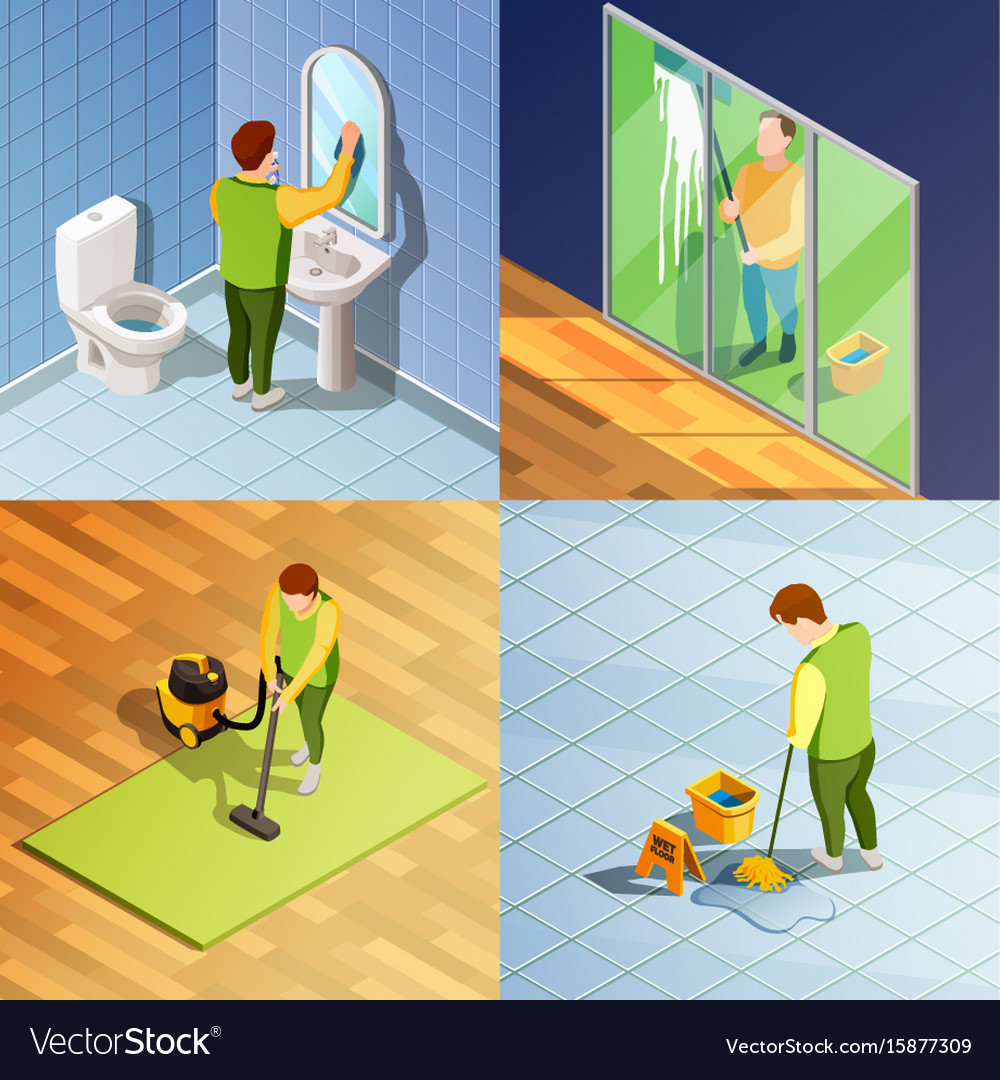 Cleaning 2x2 isometric design concept Royalty Free Vector