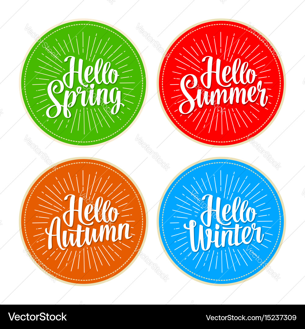 Four seasons stickers set hello winter spring Vector Image