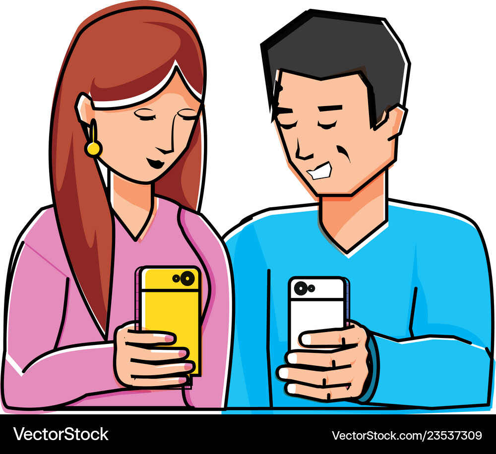 Young couple using smartphone Royalty Free Vector Image