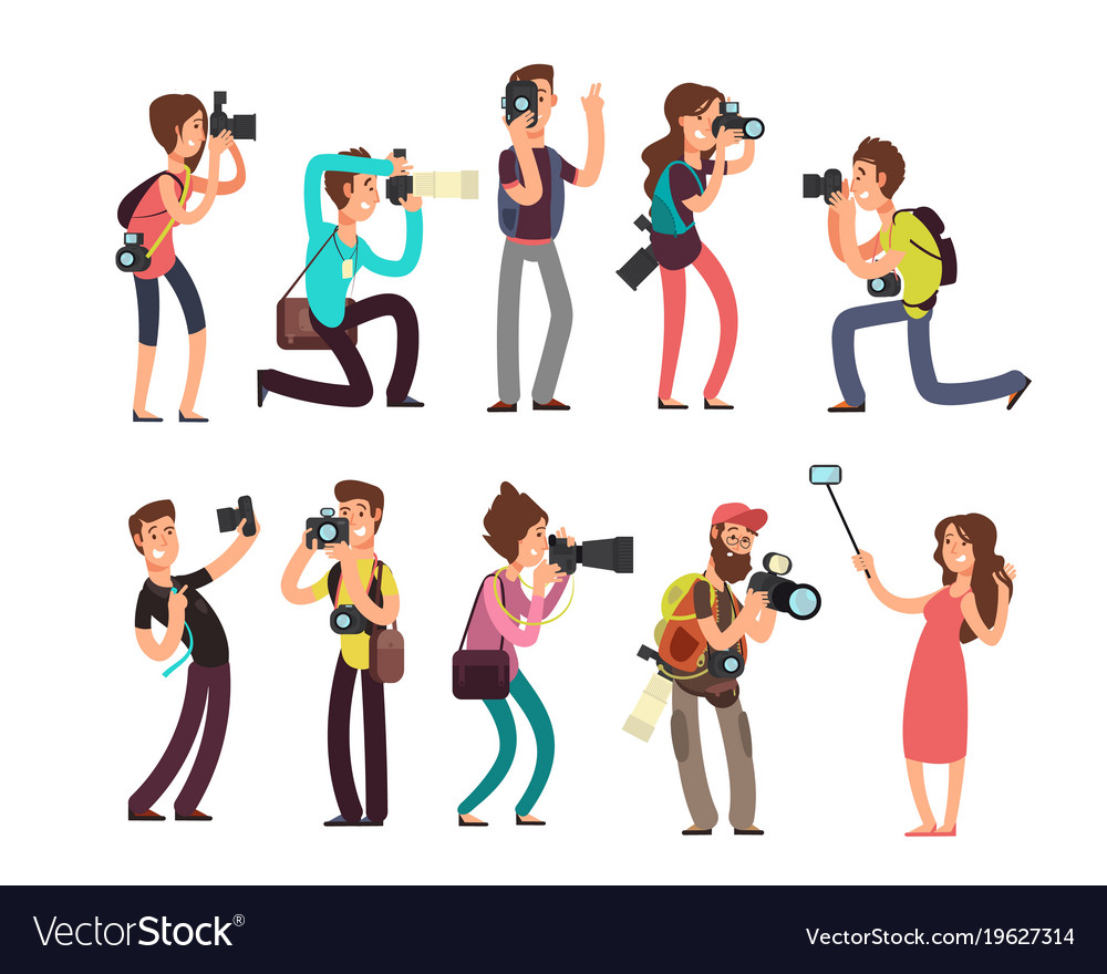 Funny Professional Photographer With Camera Taking