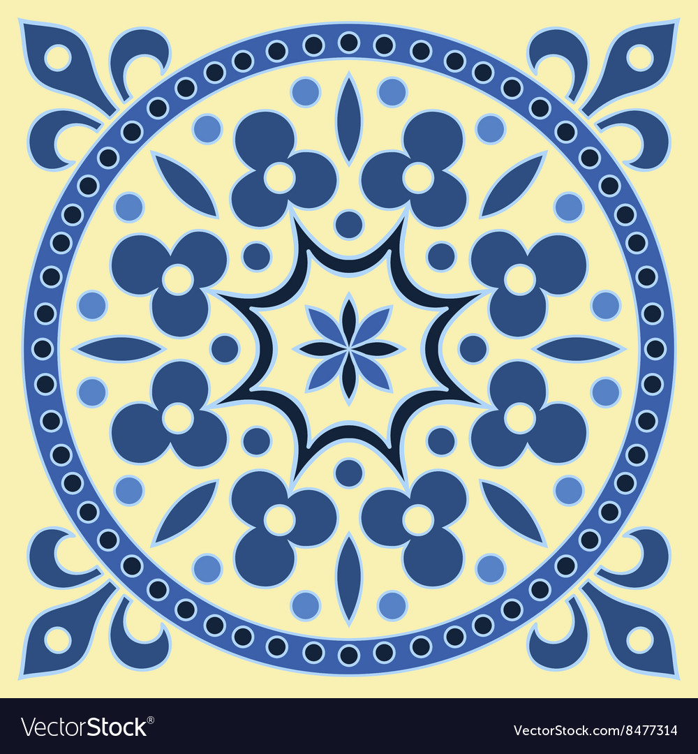 Hand drawing tile pattern in blue and yellow Vector Image