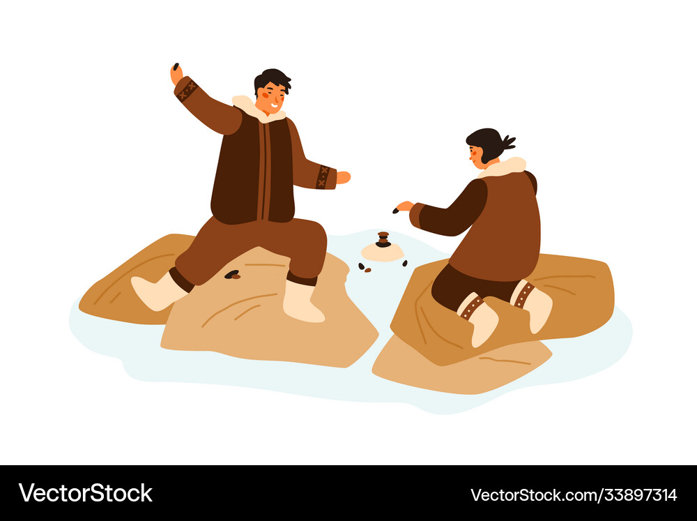 Happy eskimo teenagers playing game having fun Vector Image