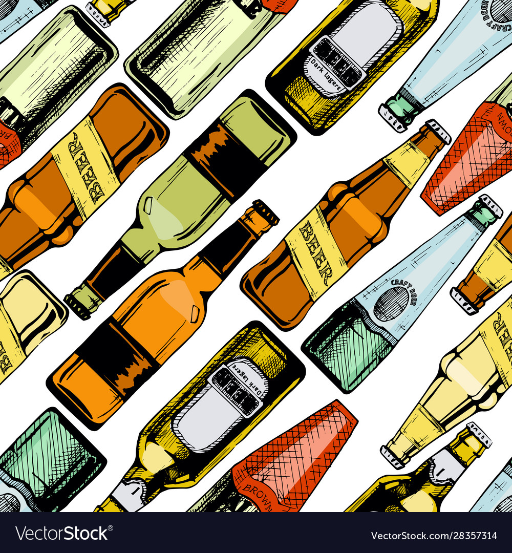 Seamless pattern with different beer bottles Vector Image