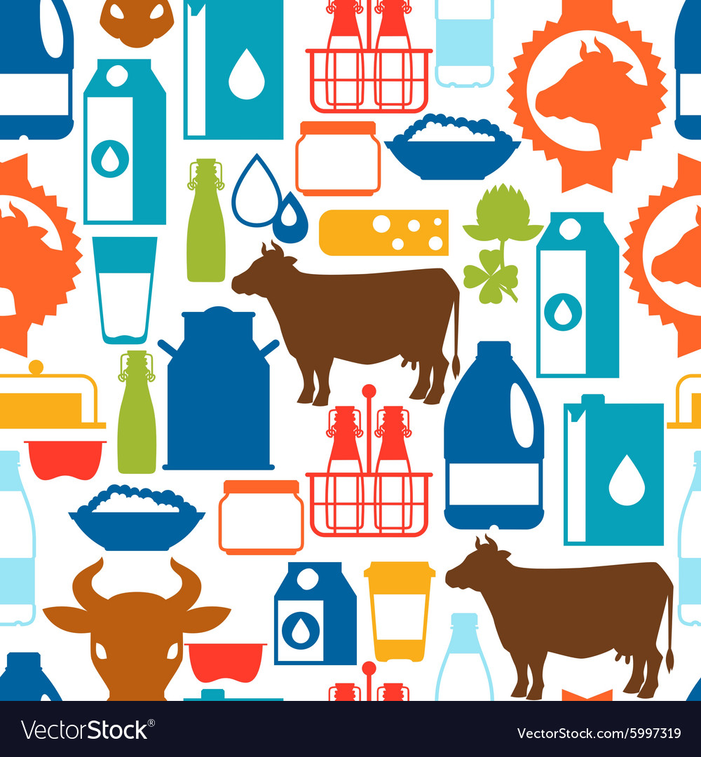 Milk Seamless Pattern With Dairy Products Vector Image