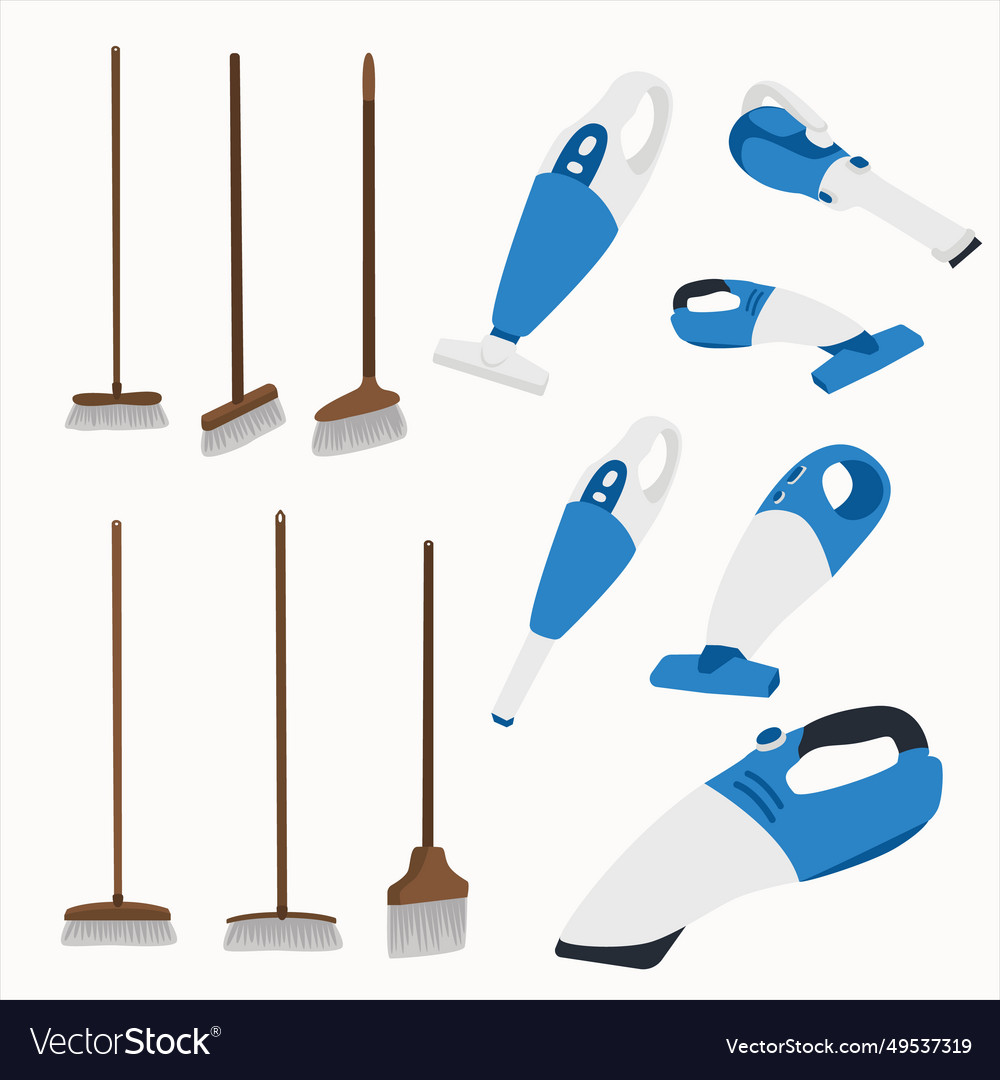 Vacuum cleaner and broom cleaning collection Vector Image