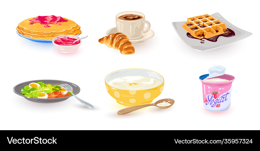 Cartoon types breakfast set Royalty Free Vector Image