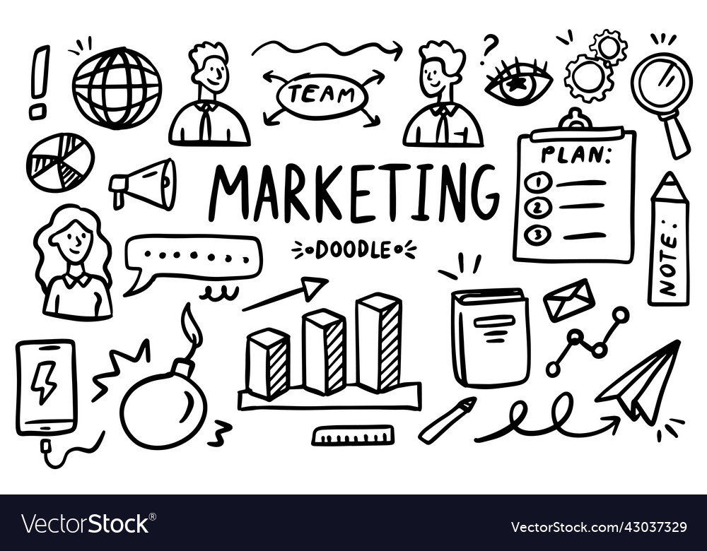 Marketing doodle set simple sketch outline Vector Image Marketing doodle set simple sketch outline Vector Image