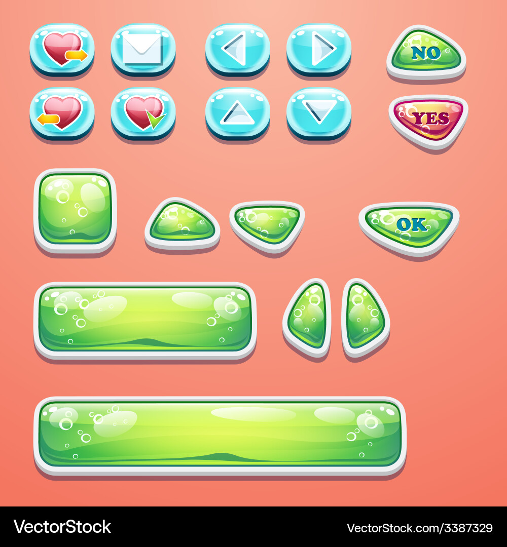 Set glamorous buttons with an ok button Royalty Free Vector