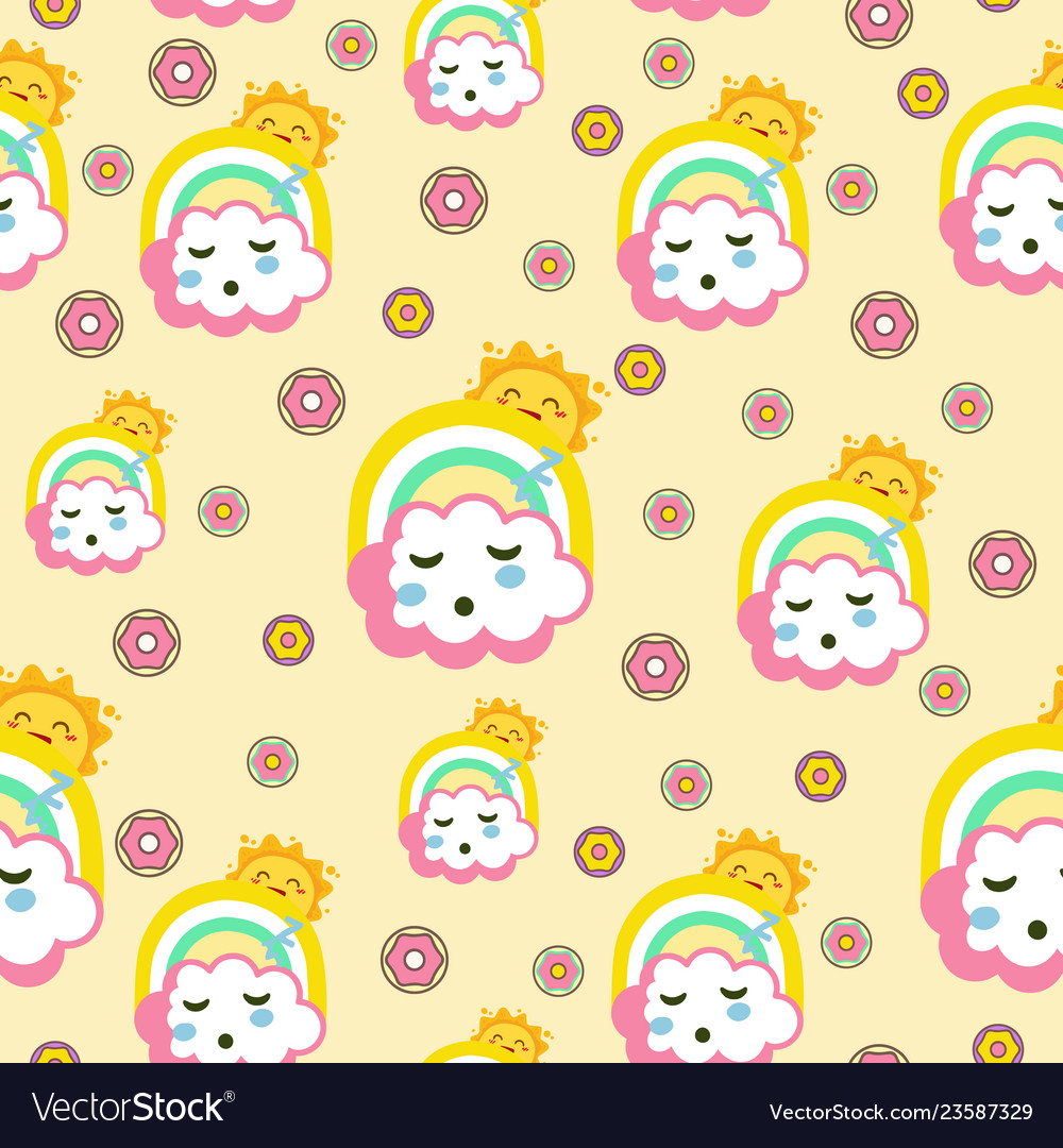 Sleeping Cloud With Funny Sun Seamless Pattern Vector Image