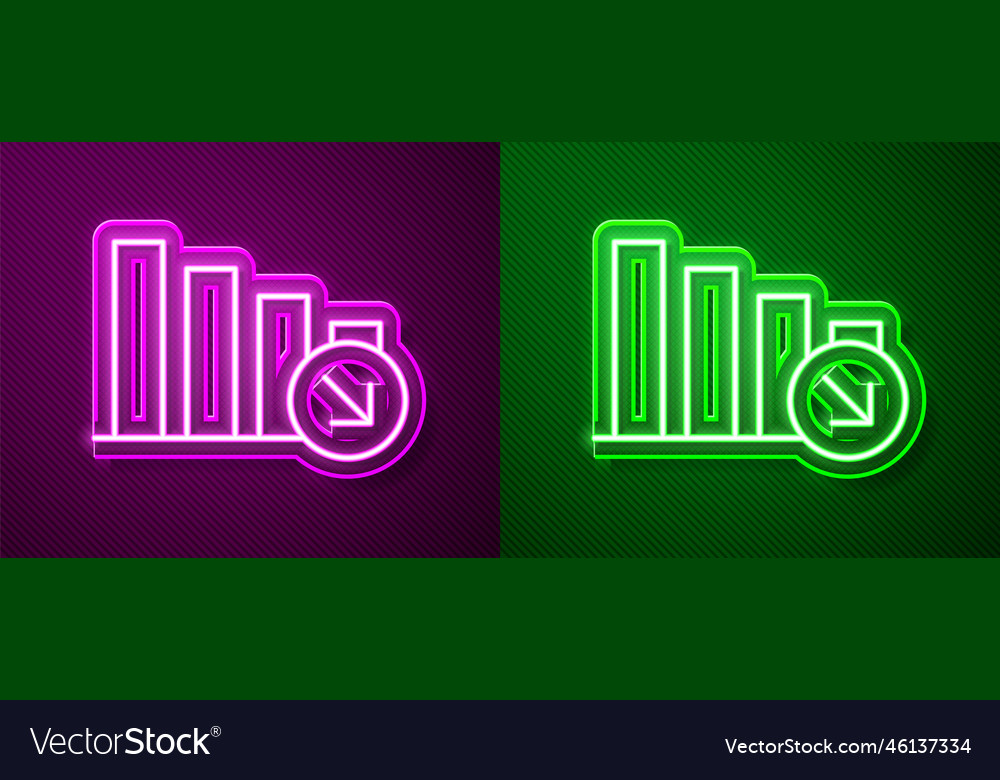 Glowing neon line financial growth decrease icon Vector Image