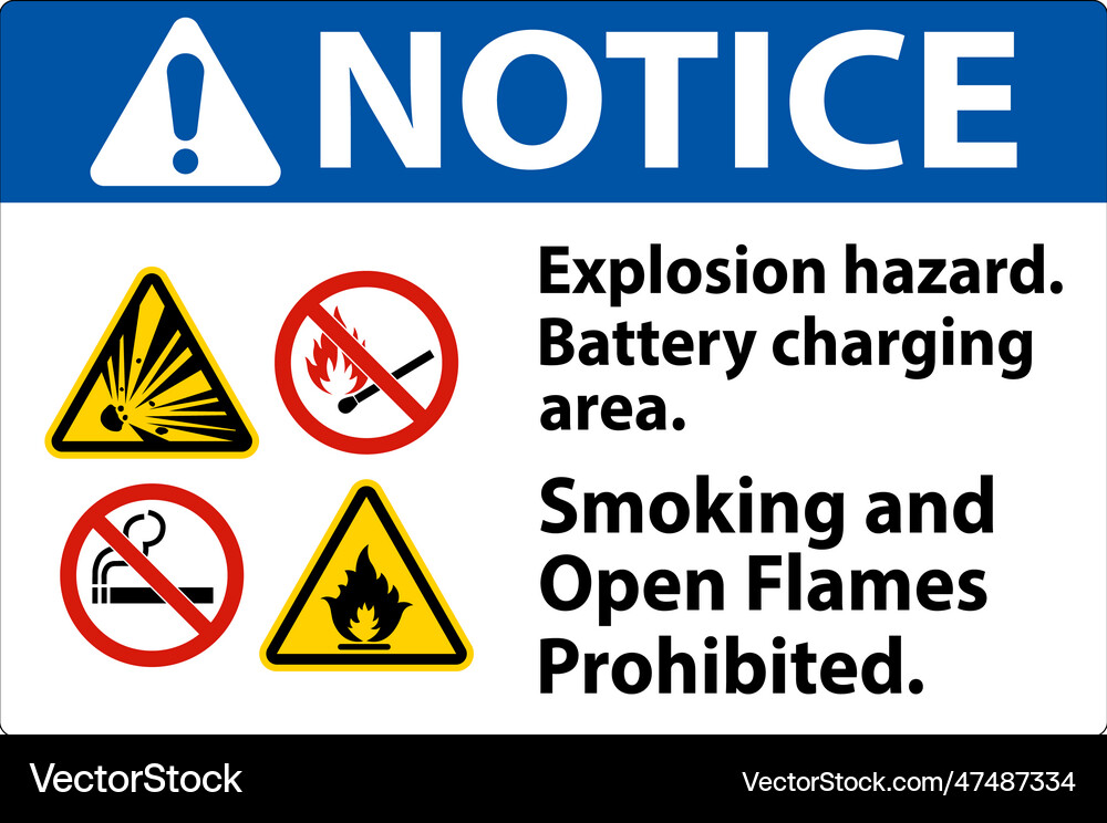 Notice sign explosion hazard battery charging Vector Image
