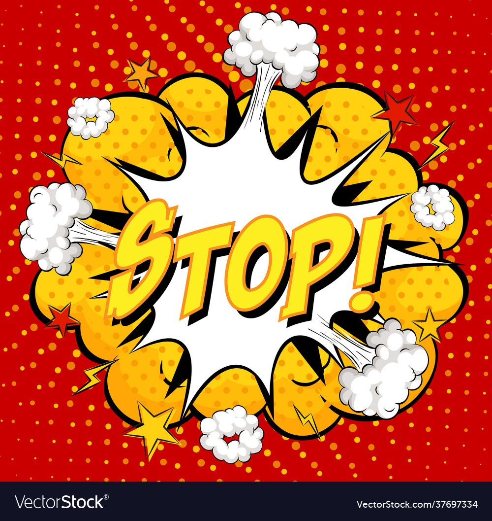 Stop text on comic cloud explosion on red Vector Image