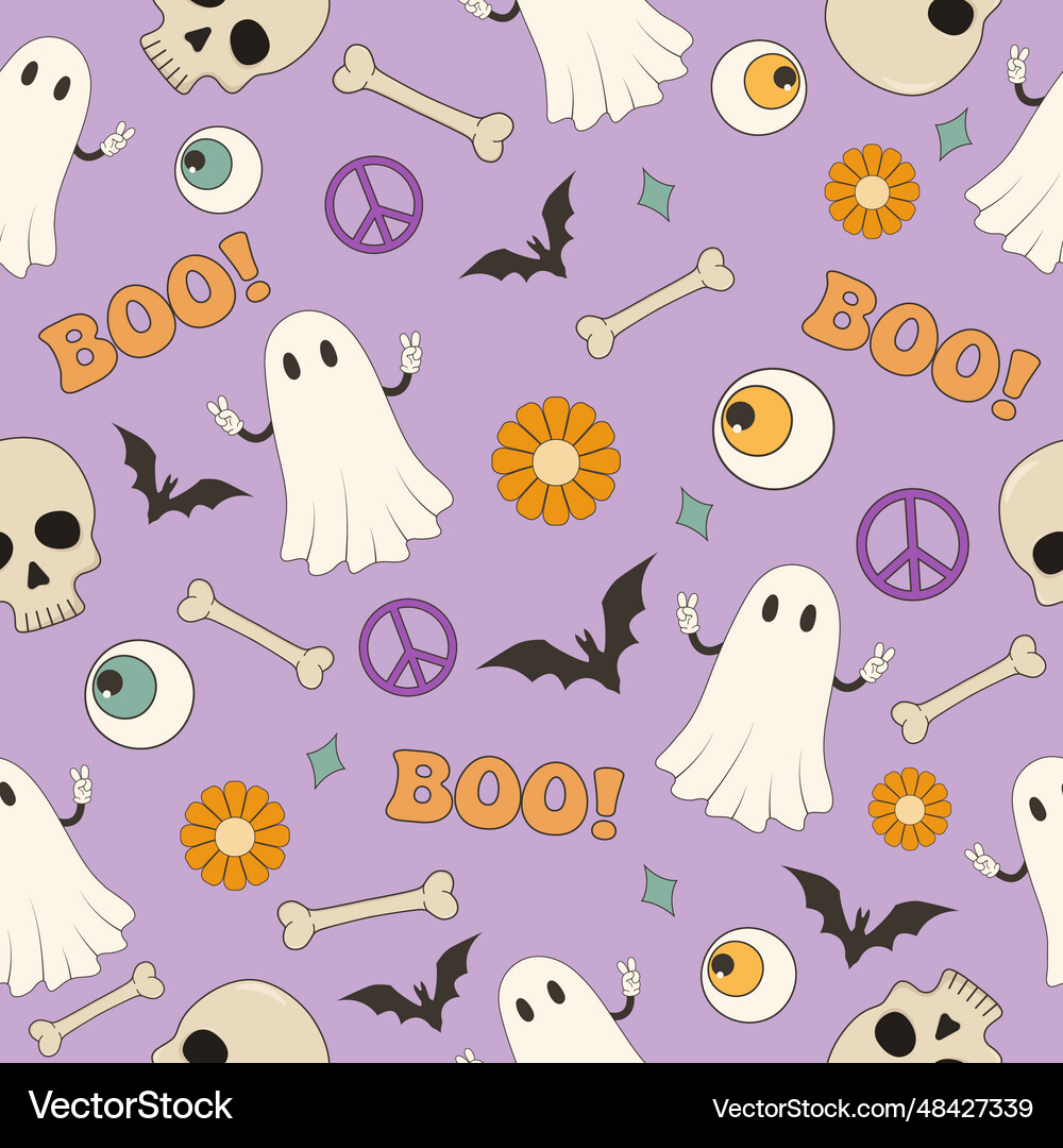 Halloween groovy seamless pattern in trendy retro Vector Image