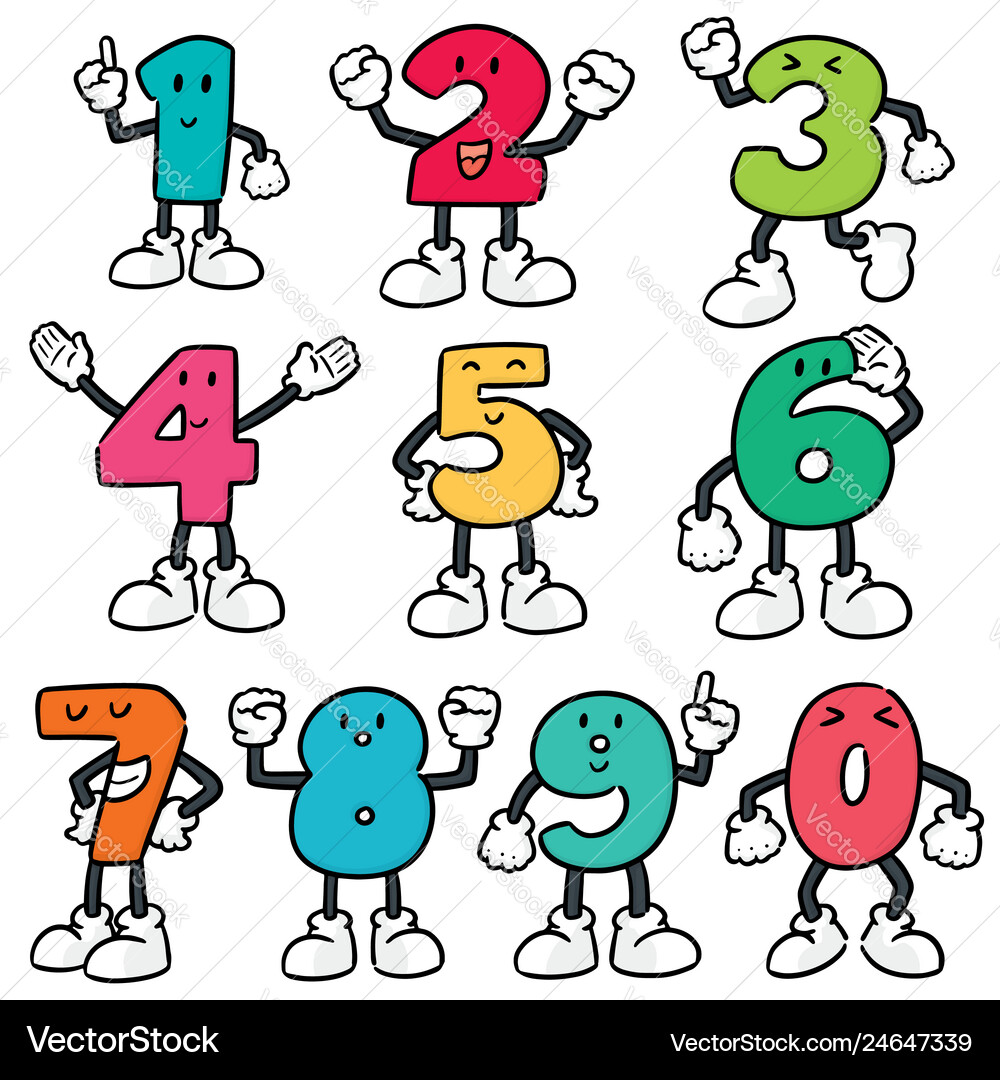 Set of number cartoon Royalty Free Vector Image
