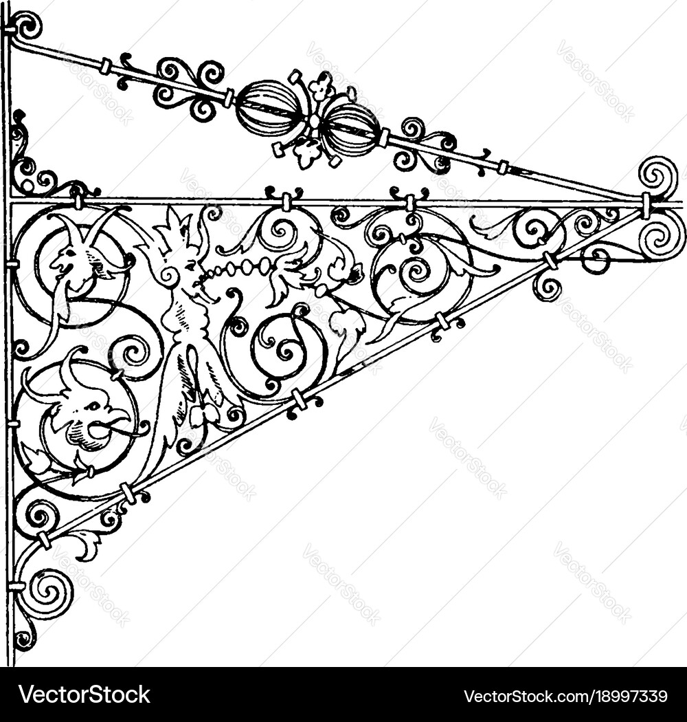 Wrought-iron bracket natural iron finish vintage Vector Image