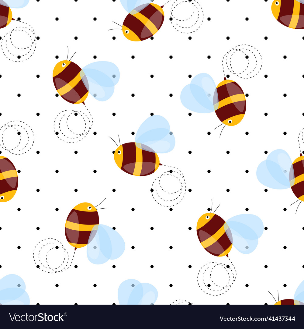 Seamless pattern with bees on white polka dots Vector Image