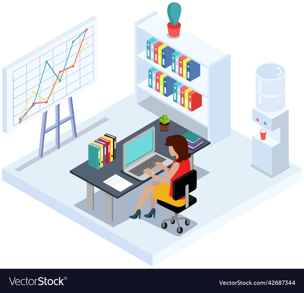 Woman analyses digital report with statistics Vector Image