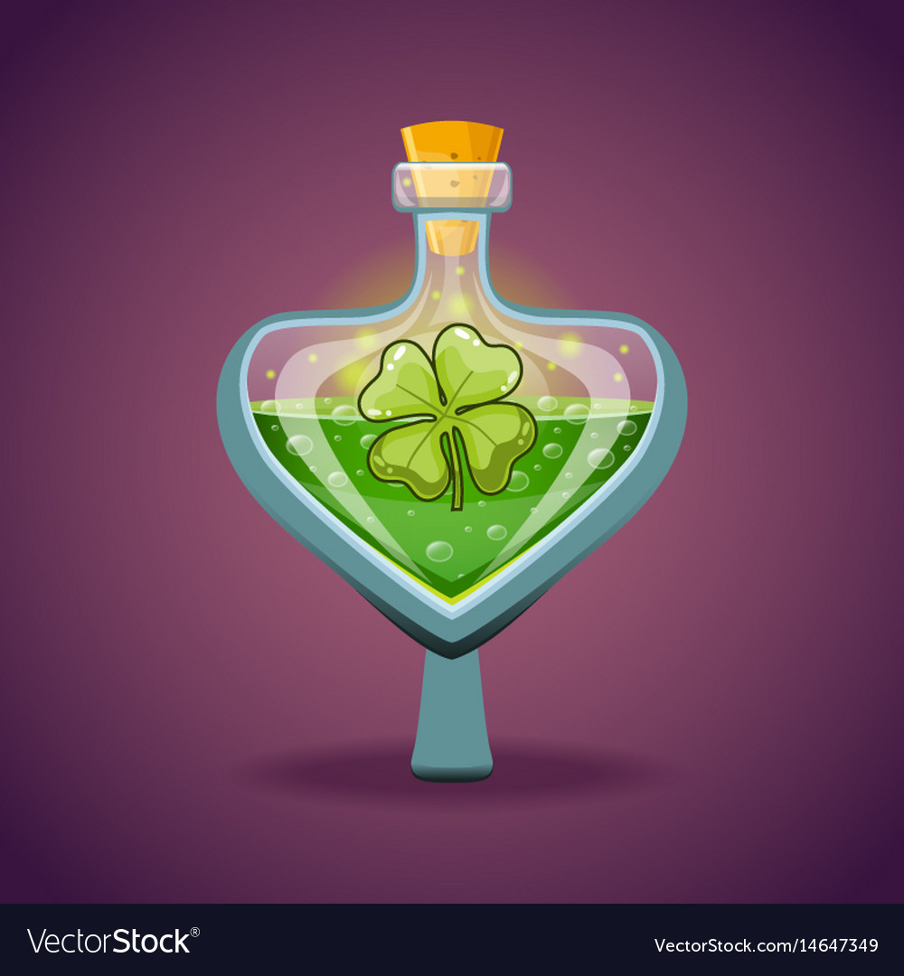 Bottle with clover leaf magic elixir Royalty Free Vector