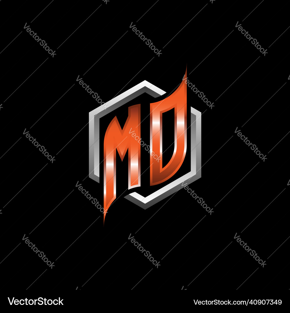 Mo monogram geometric orange with hexagonal Vector Image