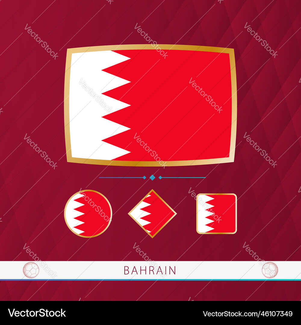 Set of bahrain flags with gold frame for use Vector Image