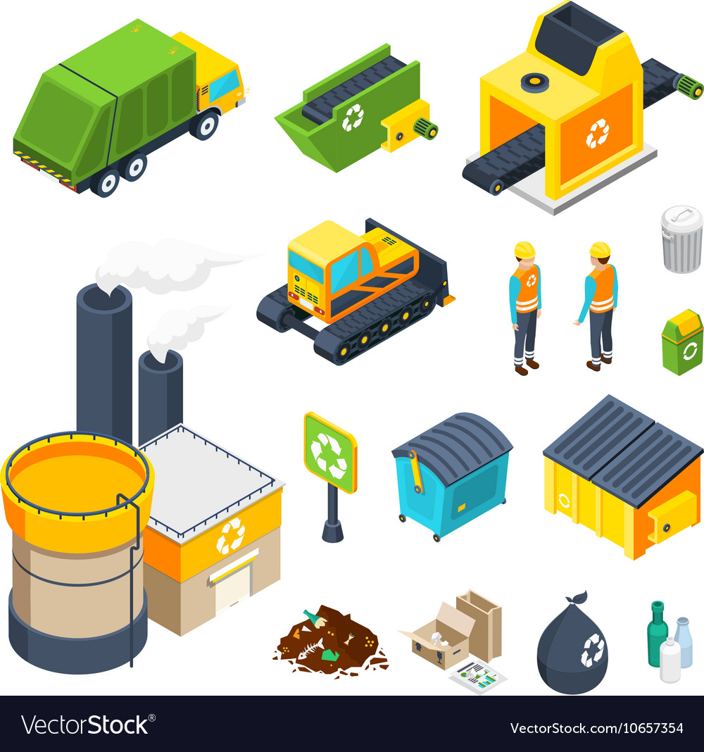 Garbage isometric icon set Royalty Free Vector Image Garbage isometric icon set Royalty Free Vector Image