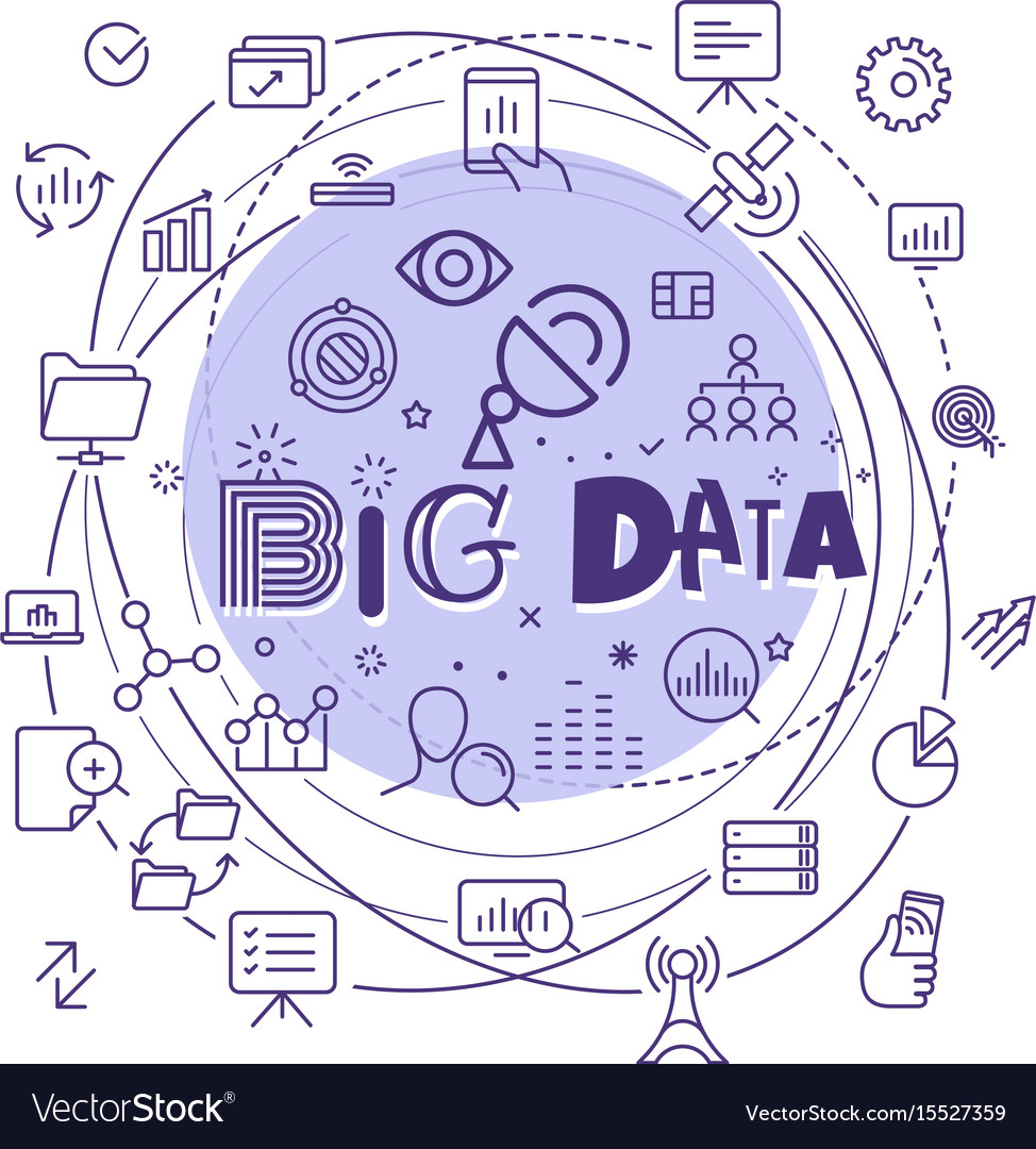 Big data concept outline icon set pictogram Vector Image