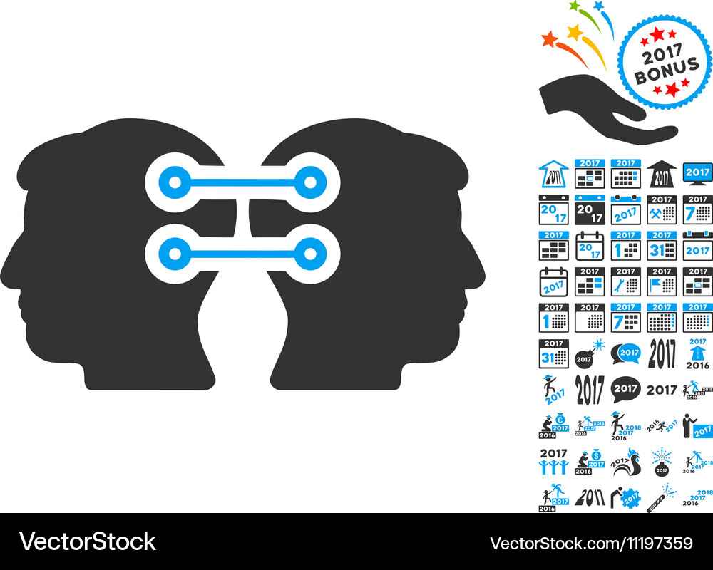 Dual heads interface connection icon with 2017 Vector Image