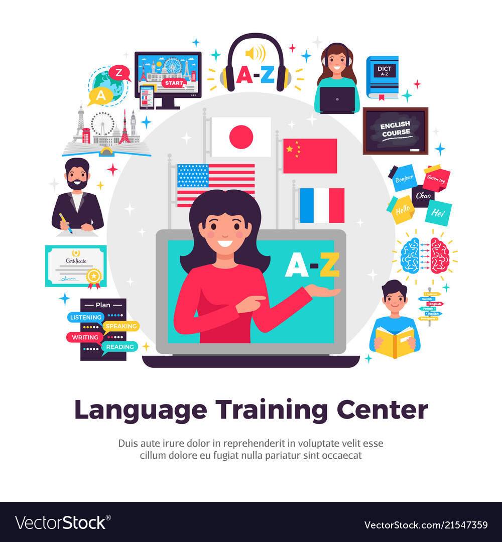 Language training center composition Royalty Free Vector