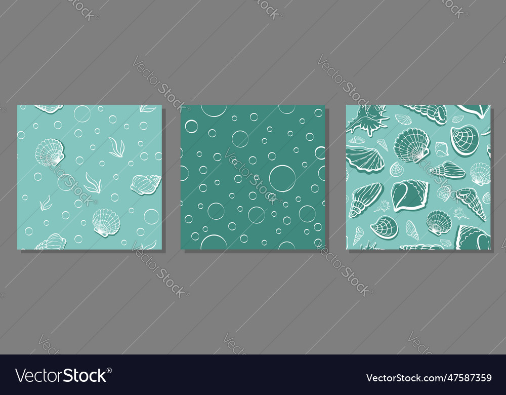 Seamless pattern set with shells Royalty Free Vector Image