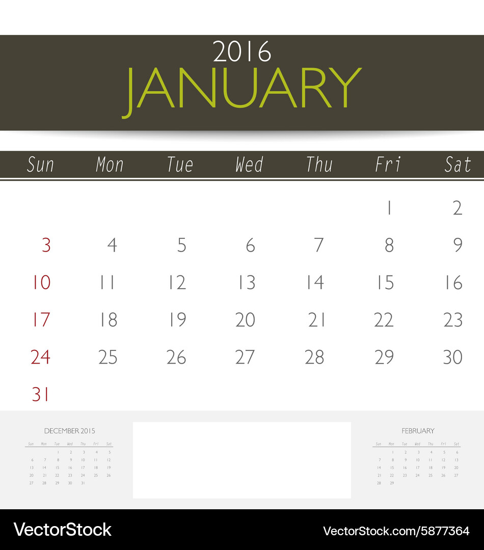 2016 calendar monthly template Royalty Free Vector Image