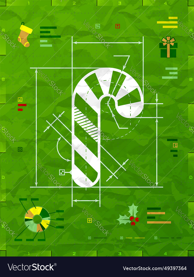Christmas candy cane symbol as technical Vector Image Christmas candy cane symbol as technical Vector Image