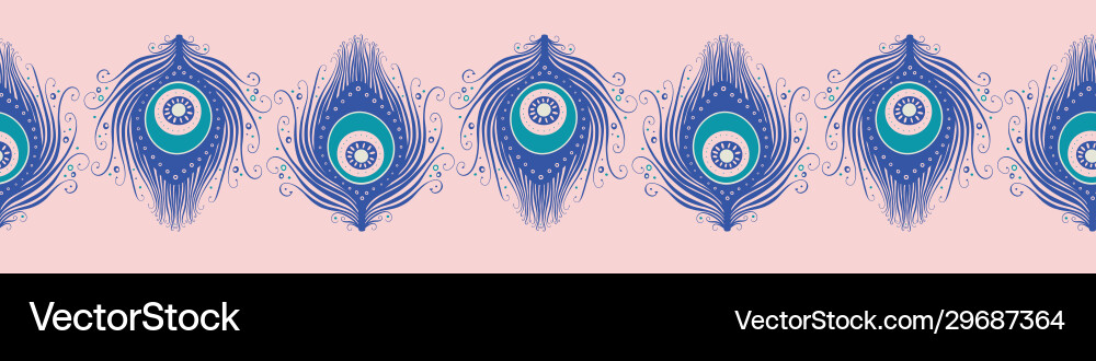 Peacock feather banner seamless pattern Royalty Free Vector
