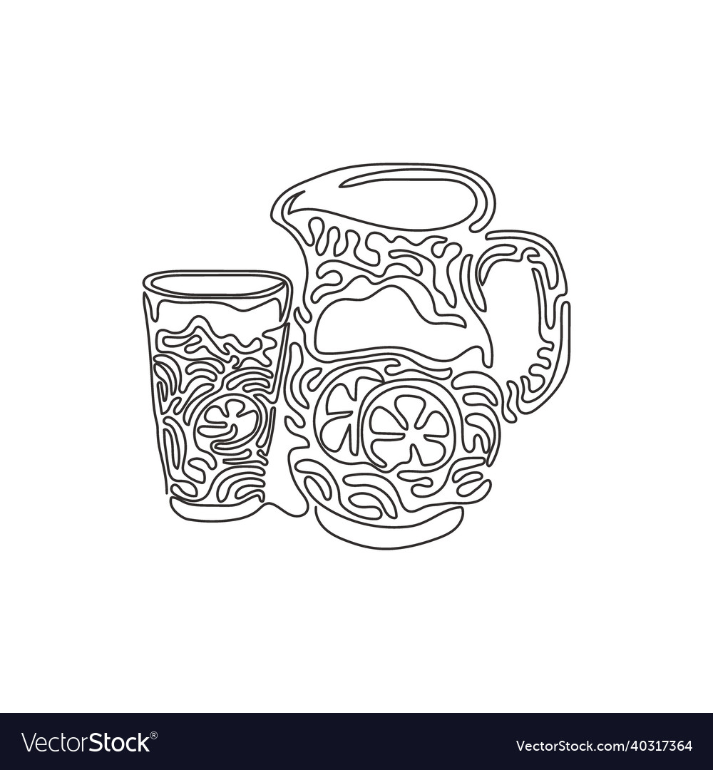 Single continuous line drawing lemonade in jug Vector Image