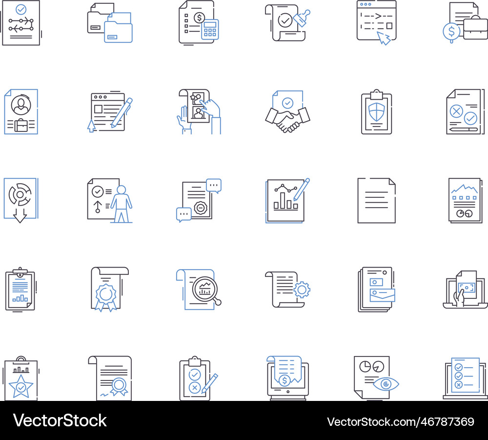 Papers line icons collection research writing Vector Image