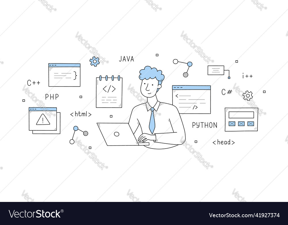Programmer develop code doodle concept developer Vector Image