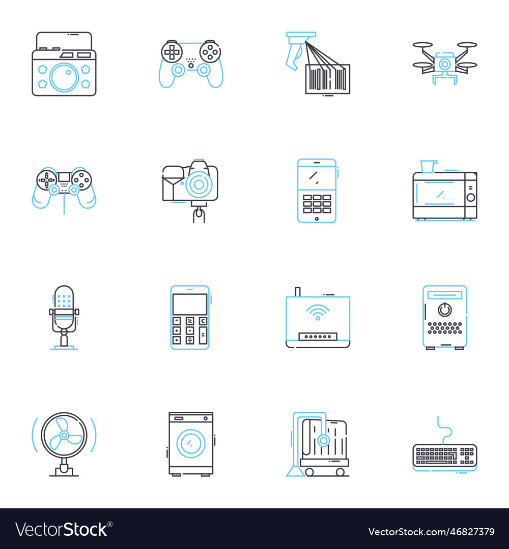 Technology improvements linear icons set Vector Image