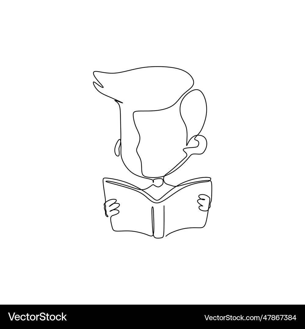 Continuous line drawing of a man reading a book Vector Image