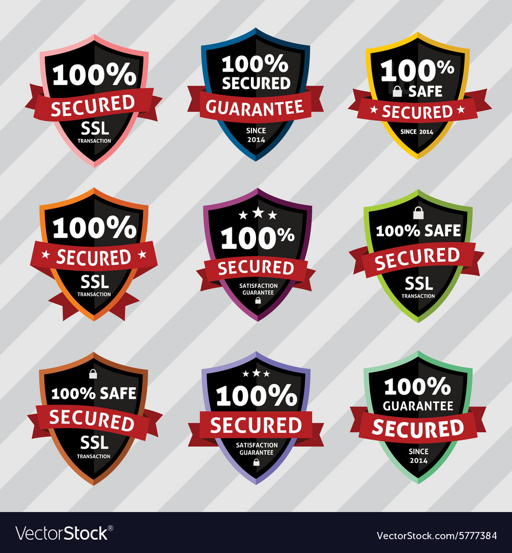 Ssl security secure shield badges Royalty Free Vector Image