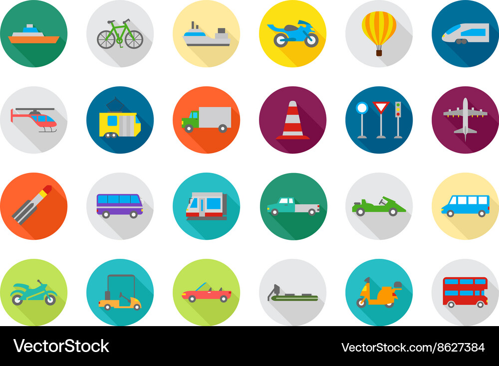 Transport round icons set Royalty Free Vector Image