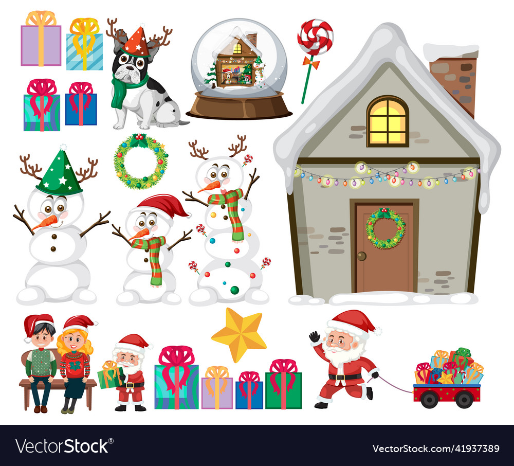Christmas set with snowman and santa Royalty Free Vector