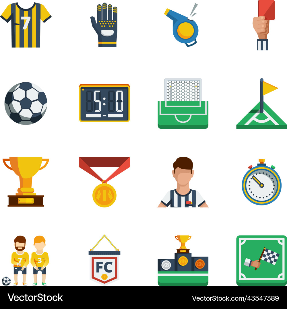 Soccer flat icon set Royalty Free Vector Image