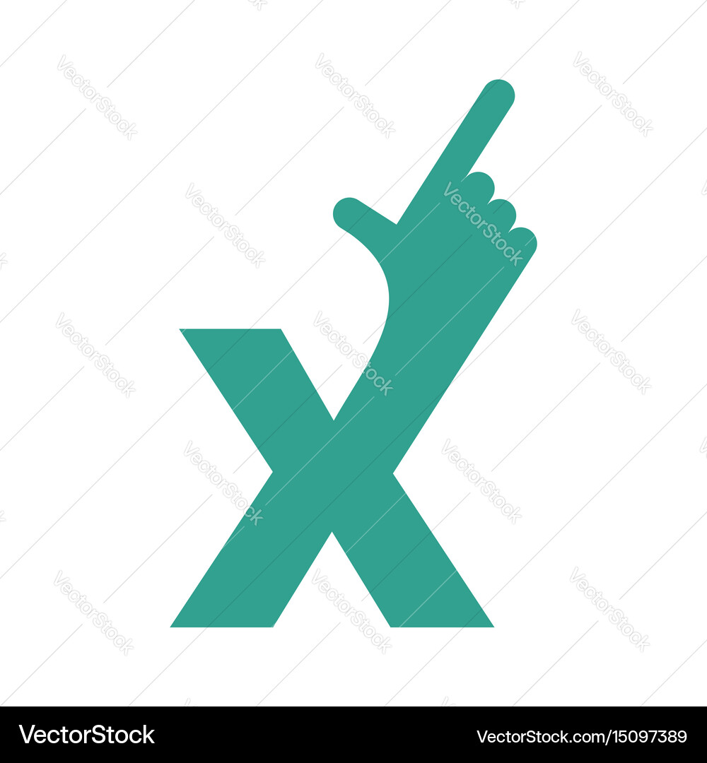 X letter hand isolated forefinger lettering Vector Image
