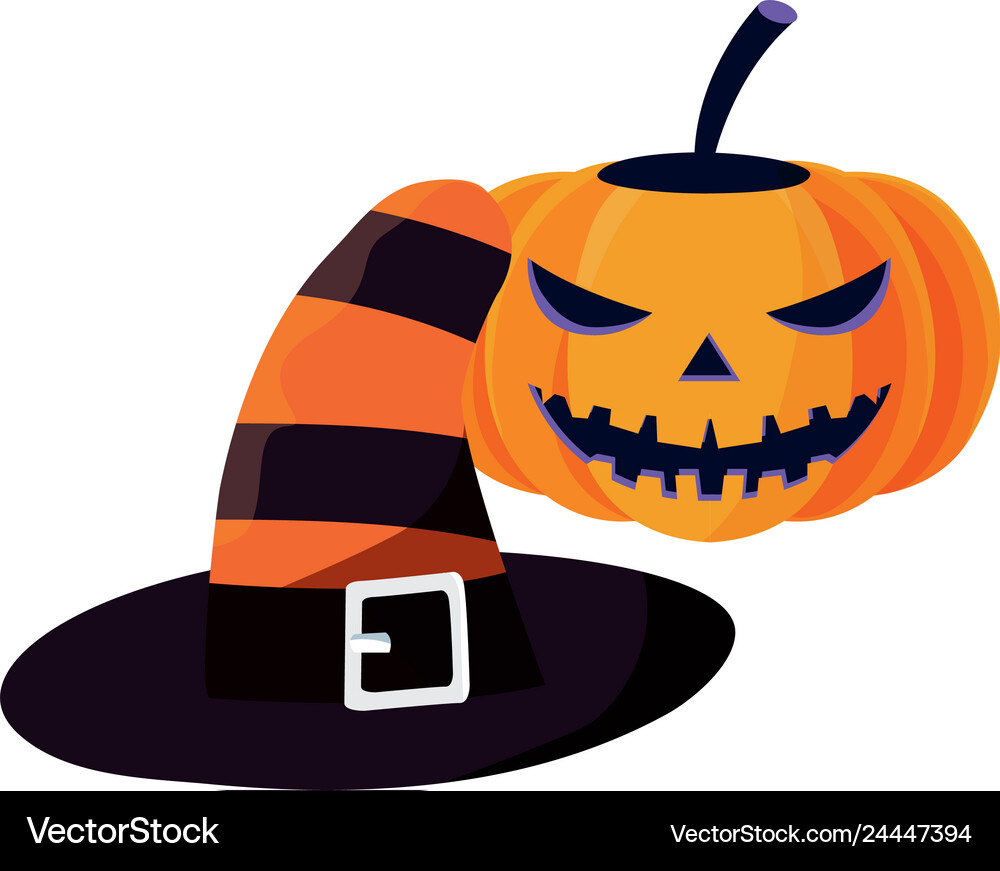 Halloween pumpkins and hat costume Royalty Free Vector Image