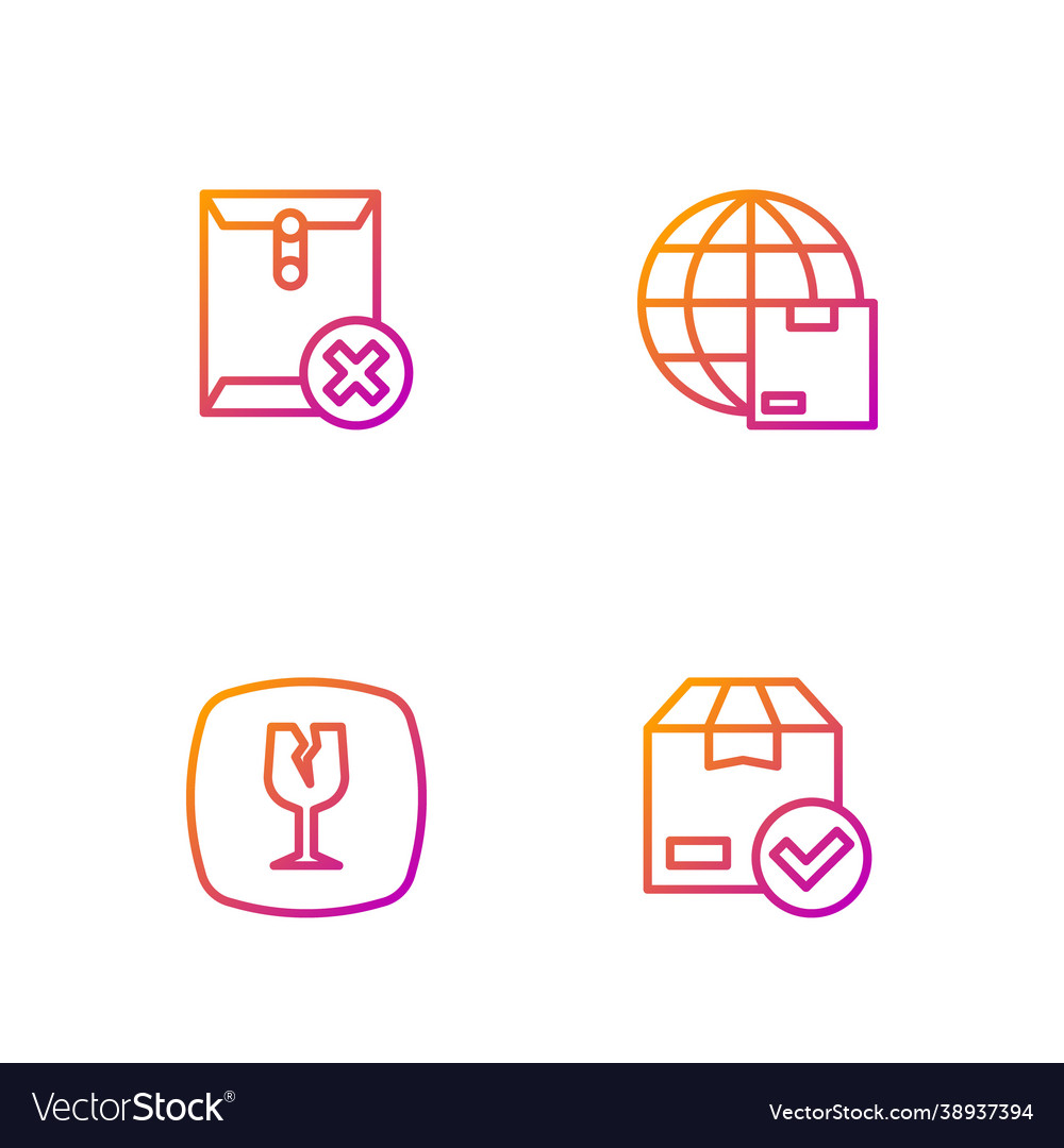 Set line ackage box with check mark fragile Vector Image