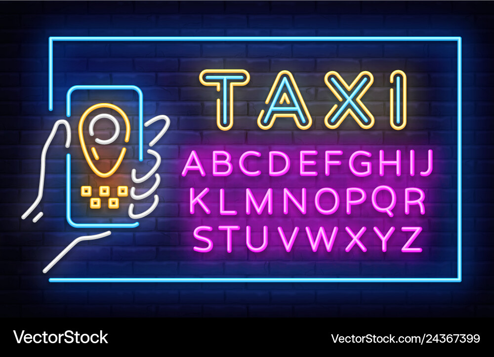 Taxi neon signboard in frame Royalty Free Vector Image